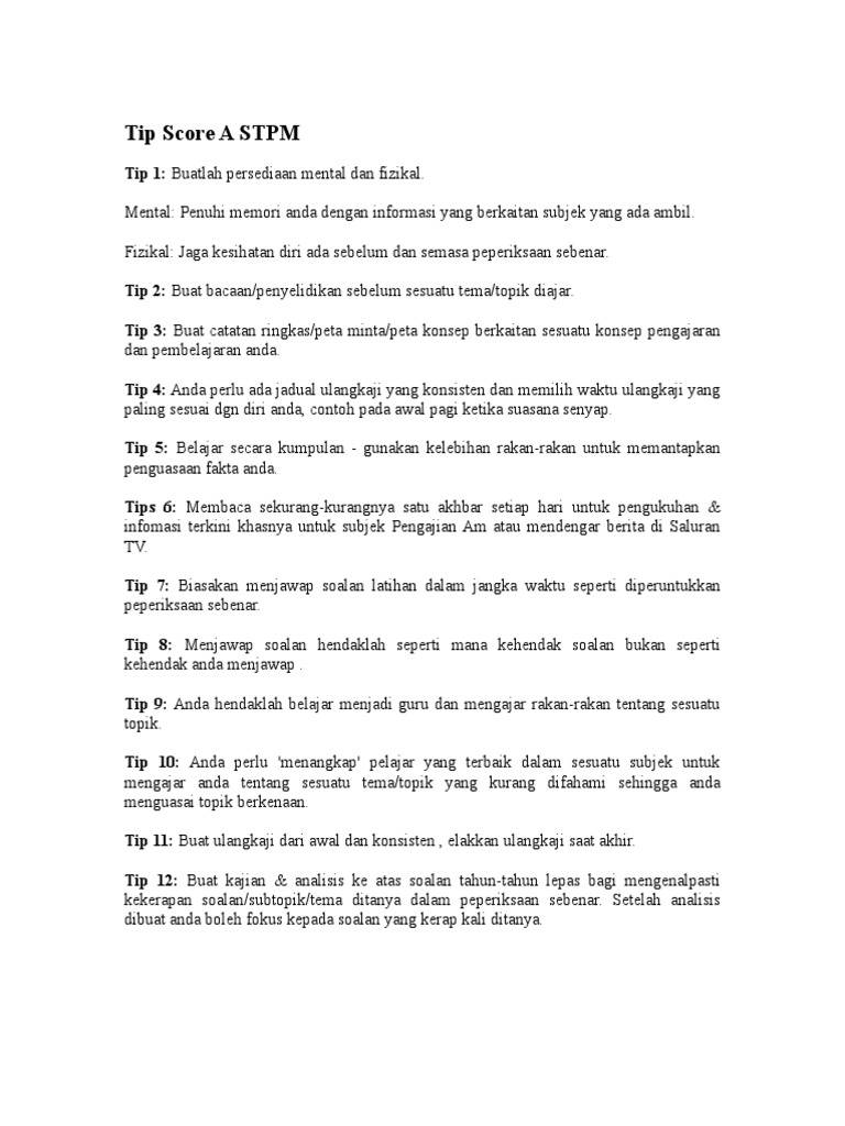 Tip Score A STPM | PDF