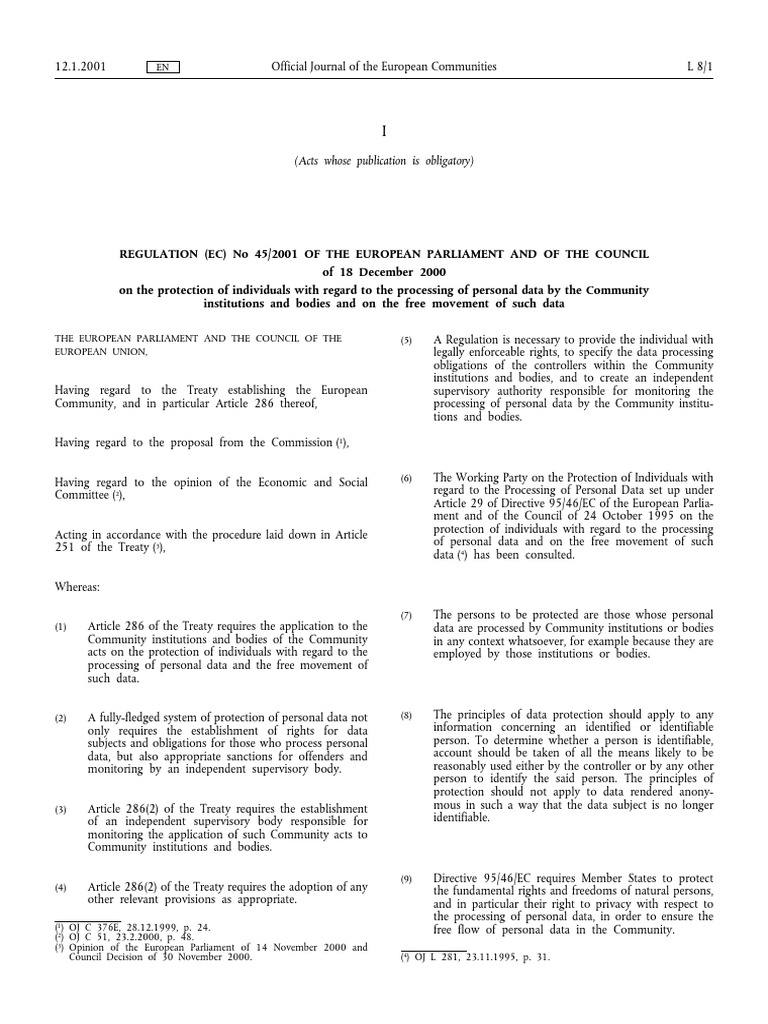 Reg 45.2001 PDF | PDF