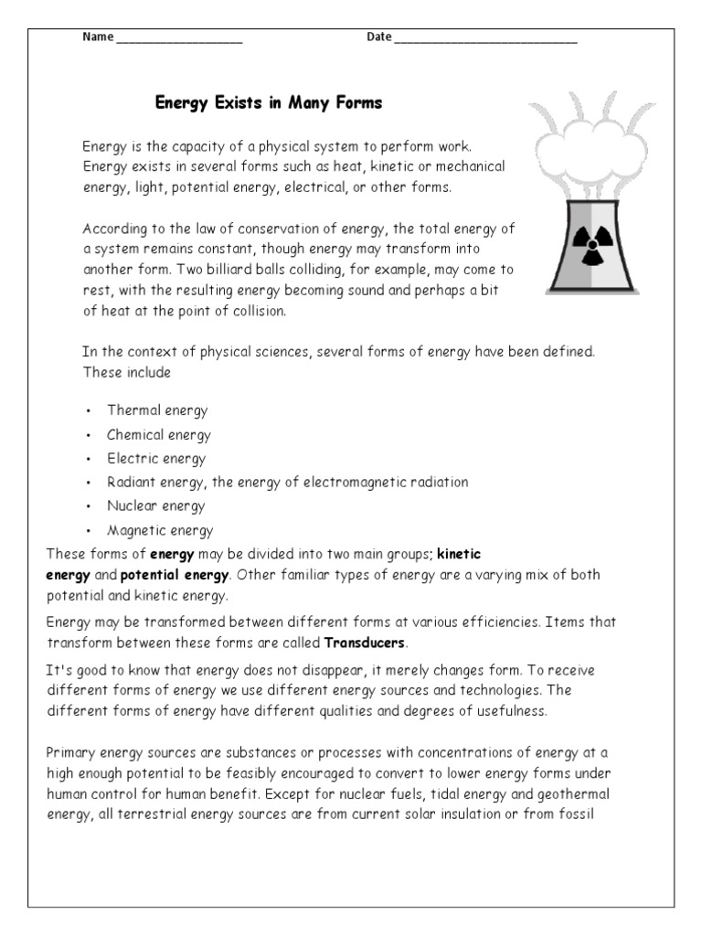 Energy Lesson Handout | PDF | Energy Development | Sun
