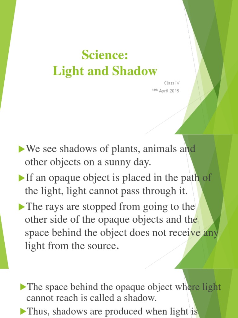 Science: Light and Shadow: Class IV April 2018 | PDF