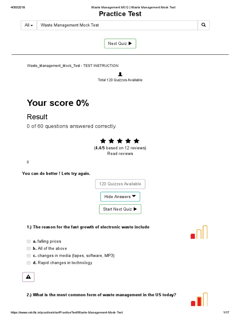 1 Waste Management MCQ - Waste Management Mock Test PDF | PDF | Waste ...