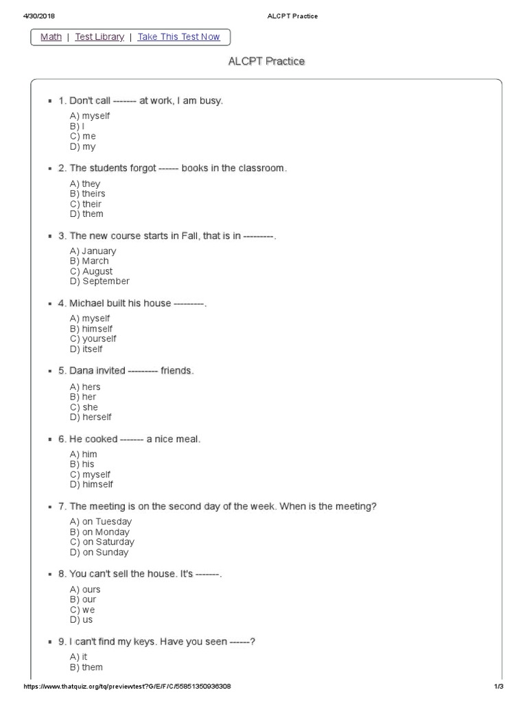ALCPT Practice: Take This Test Now | PDF | Workweek And Weekend