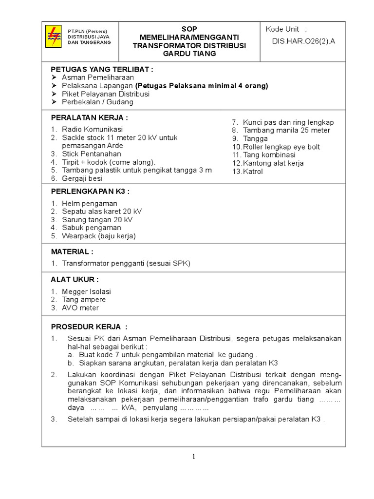 Pedoman Wawancara - SOP HAR 026 Trafo GD Tiang | PDF