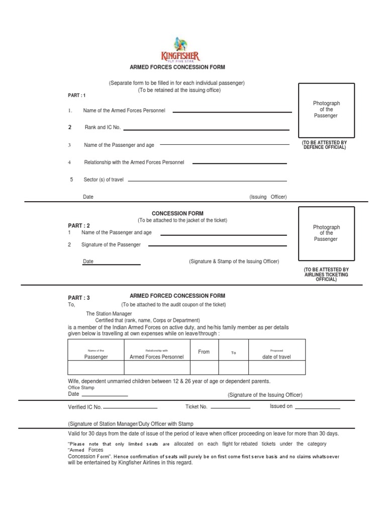 Armed Forces Flight Concession Form | PDF | Transport | Aviation