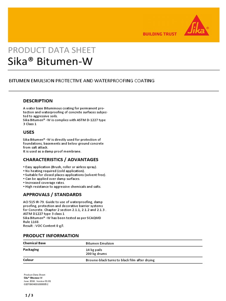 Sika Bitumen® - W | Download Free PDF | Asphalt | Concrete