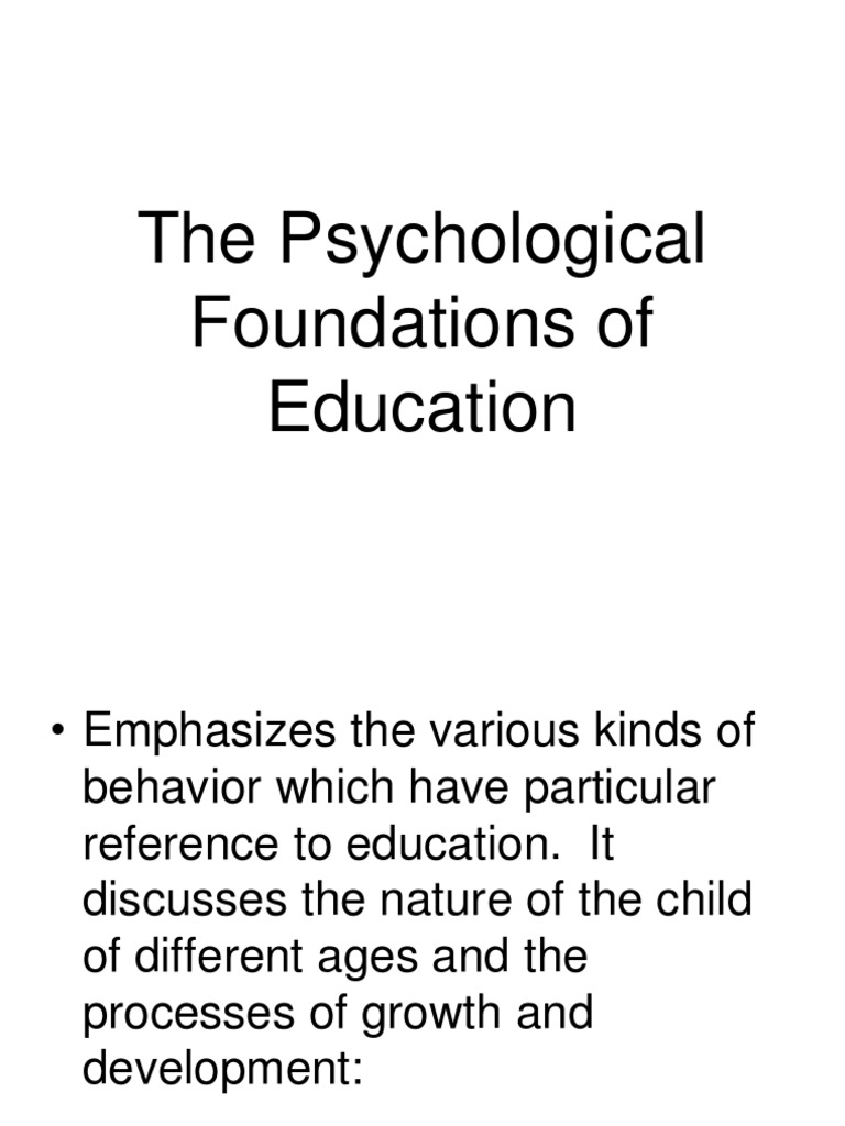 The Psychological Foundations of Education | PDF | Sociology | Psychology