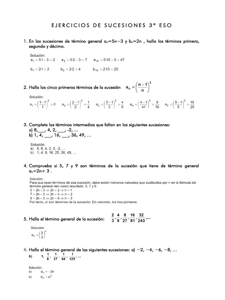 Ejercicios de Sucesiones Resueltos-2 PDF | PDF | Proporción | Enseñanza de matemática