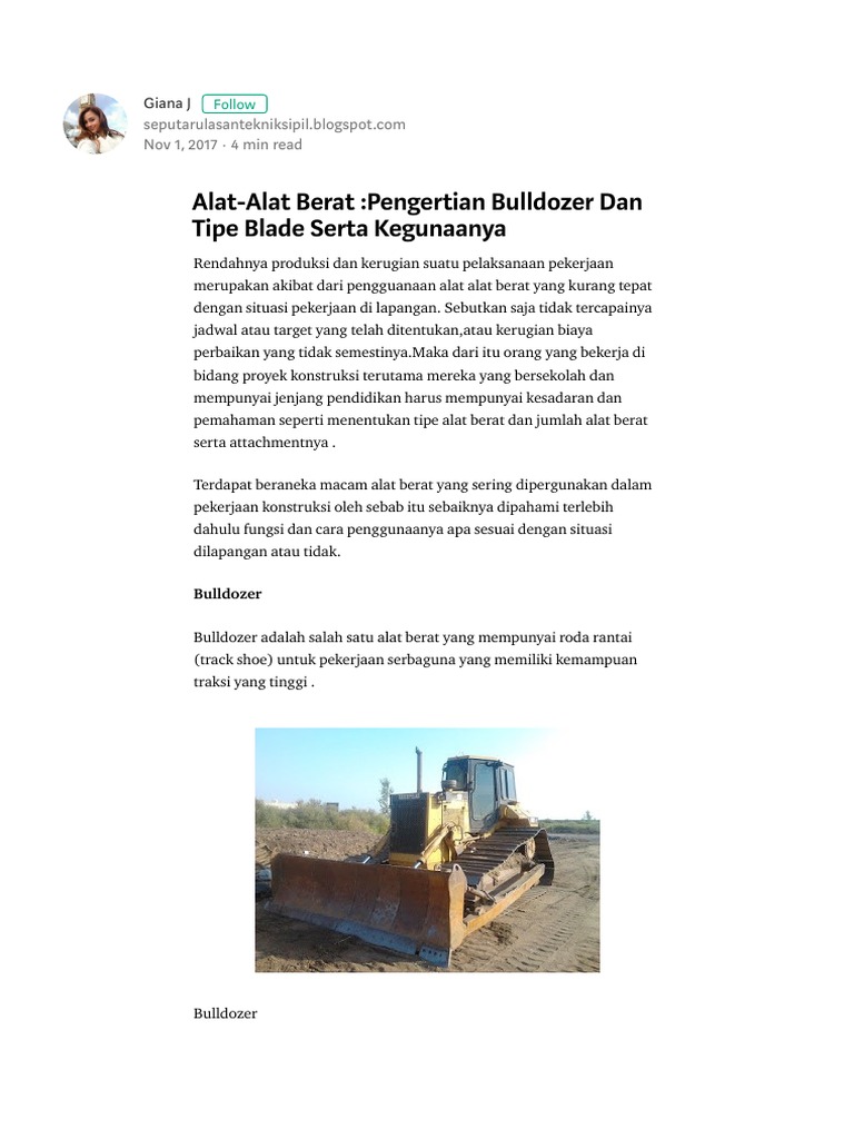 Alat-Alat Berat :pengertian Bulldozer Dan Tipe Blade Serta Kegunaanya | PDF
