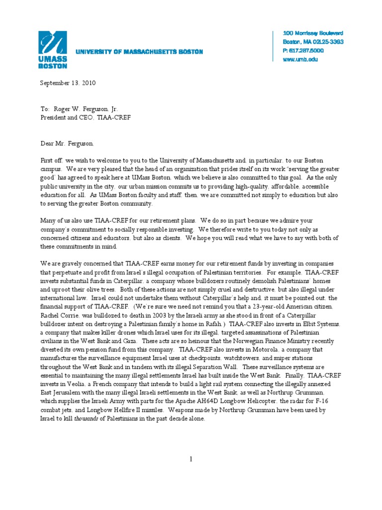 TIAA-CREF Template Letter | PDF | West Bank | Israel