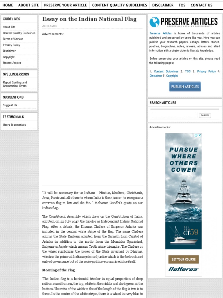 Essay On The Indian National Flag | PDF | Flag | White