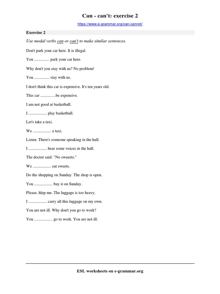 Can Cannot Exercise 2 | PDF