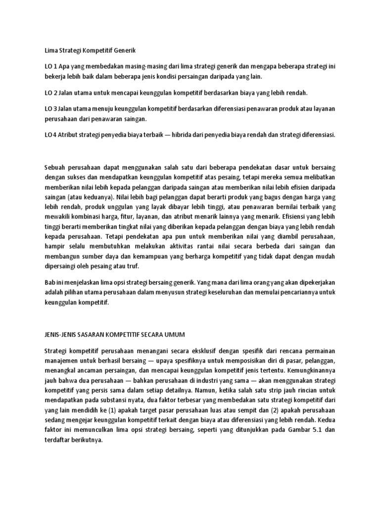 Bab 5 Lima Strategi Kompetitif Generik | PDF