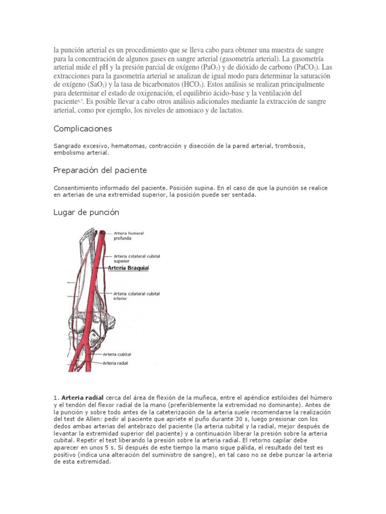 La Punción Arterial Es Un Procedimiento Que Se Lleva Cabo Para Obtener ...
