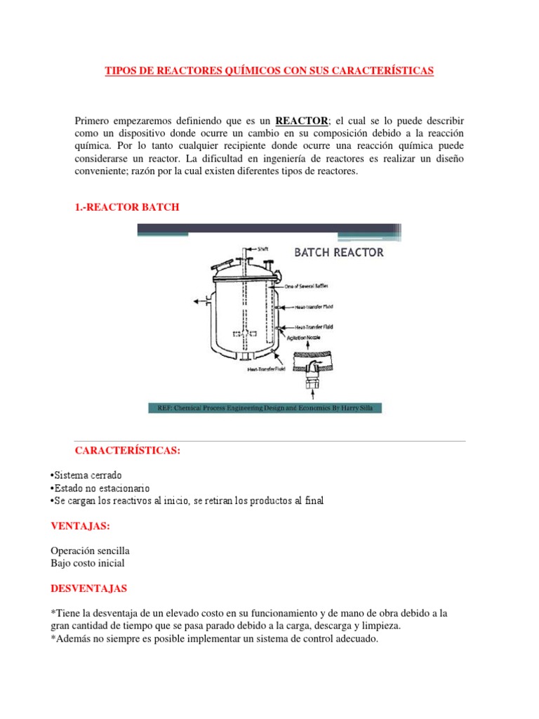 Tipos de Reactores Químicos Con Sus Características | PDF | Reactor Quimico | Catálisis