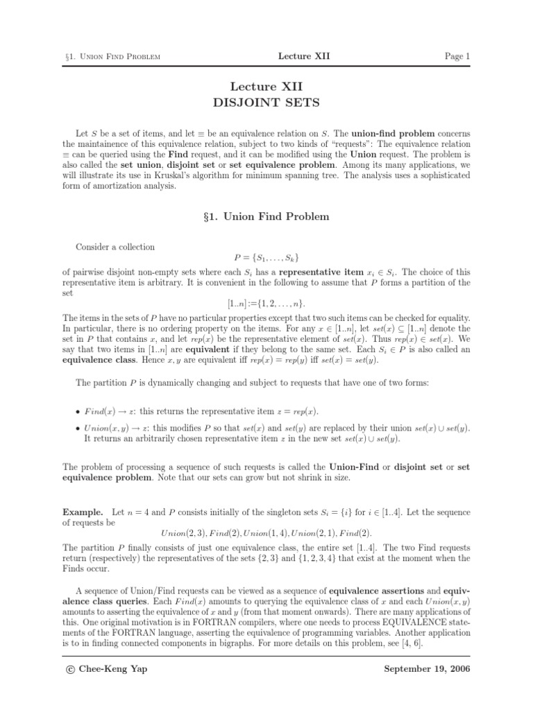 Disjoint Sets: 1. Union Find Problem | PDF | Monotonic Function | Function (Mathematics)