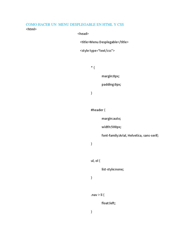 Como Hacer Un Menu Desplegable en HTML y Css | PDF | Estándares web ...