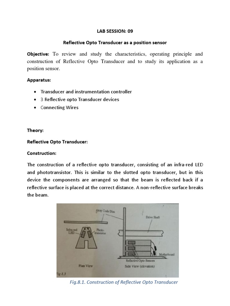 Lab Session: 09 Reflective Opto Transducer As A Position Sensor Objective: To Review and Study ...