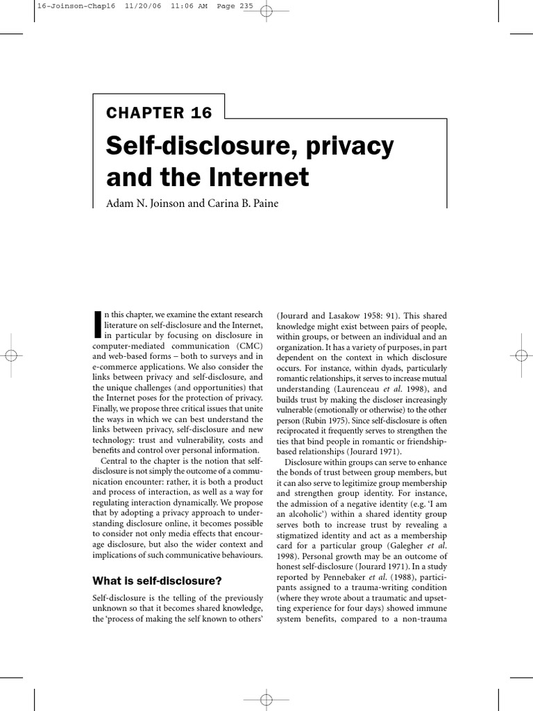 Online Self-Disclosure Insights | PDF | Privacy | Personally ...