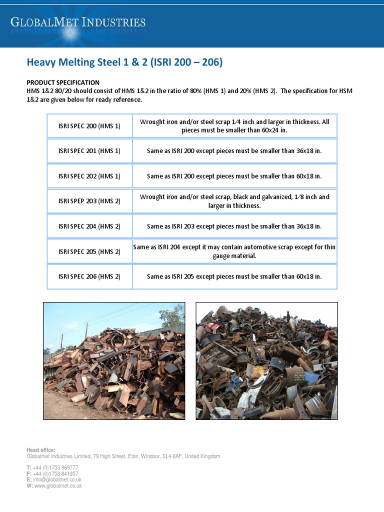 Heavy Melting Steel 1 & 2 (ISRI 200 - 206) : Product Specification | PDF