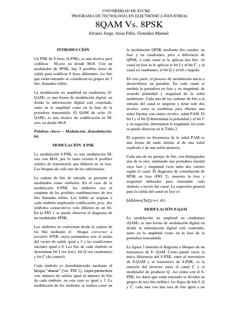 8qam y 8PSK | PDF | Modulación | Ingenieria Eléctrica