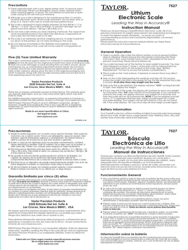 Lithium Electronic Scale: Instruction Manual | PDF | Obesity | Battery ...