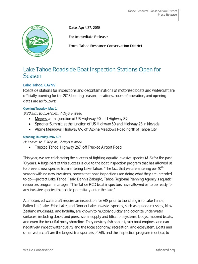 2018 Roadside Boat Inspections | PDF | Lake Tahoe | Natural Environment