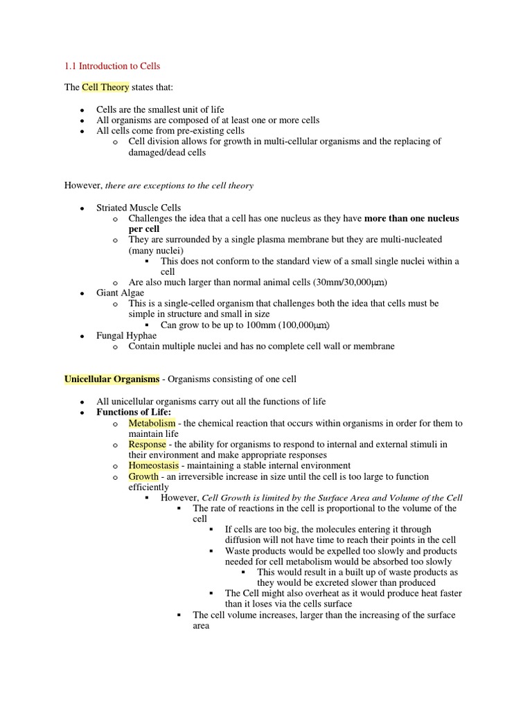 1.1 - Intro To Cells | PDF | Stem Cell | Cell (Biology)