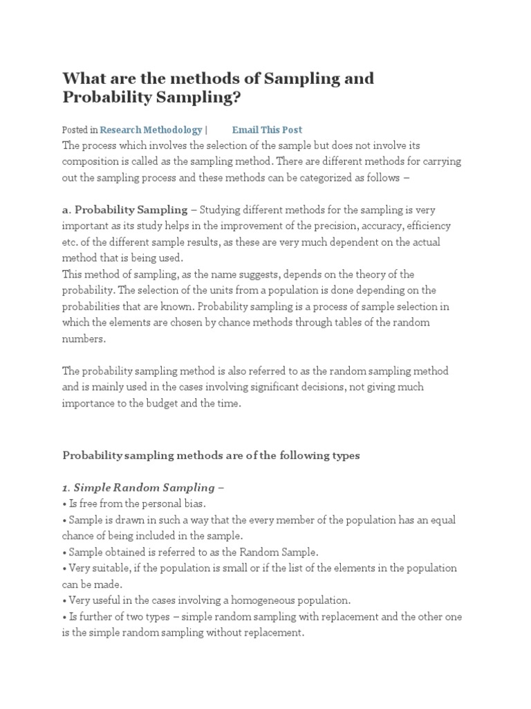 What Are The Methods of Sampling and Probability Sampling? | PDF | Sampling (Statistics ...
