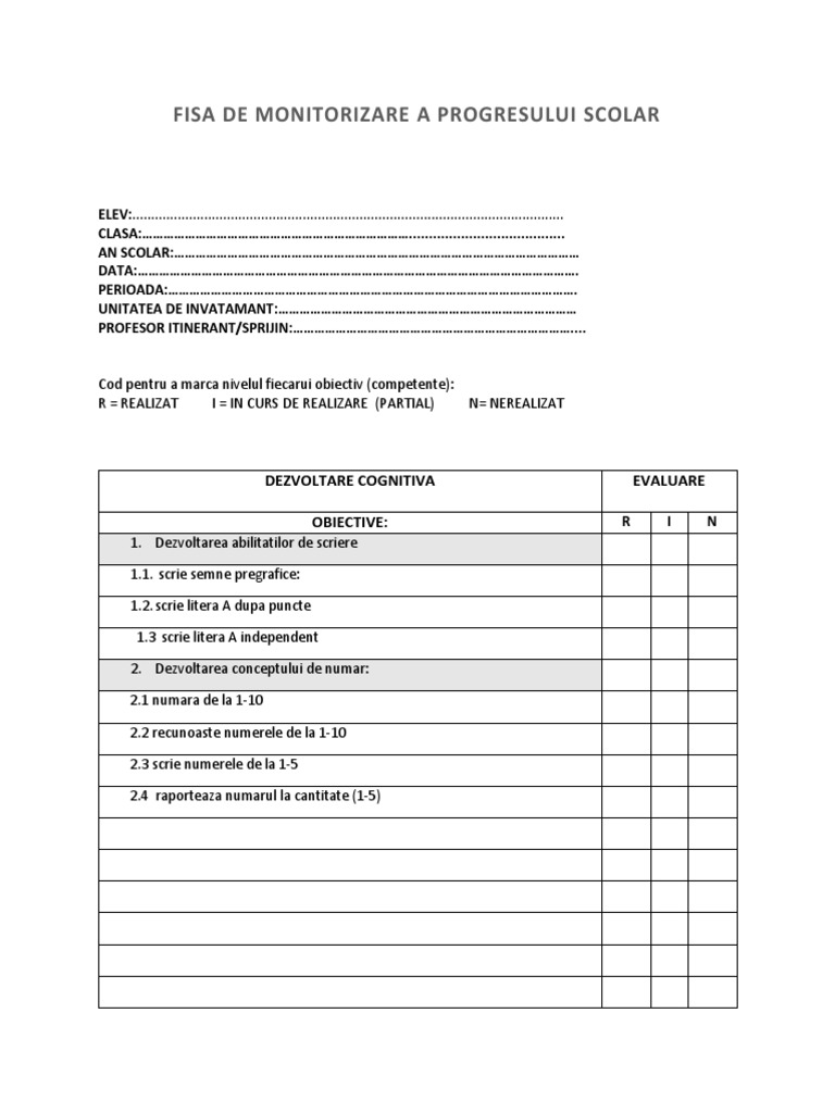 Fisa de Monitorizare A Progresului Scolar | PDF
