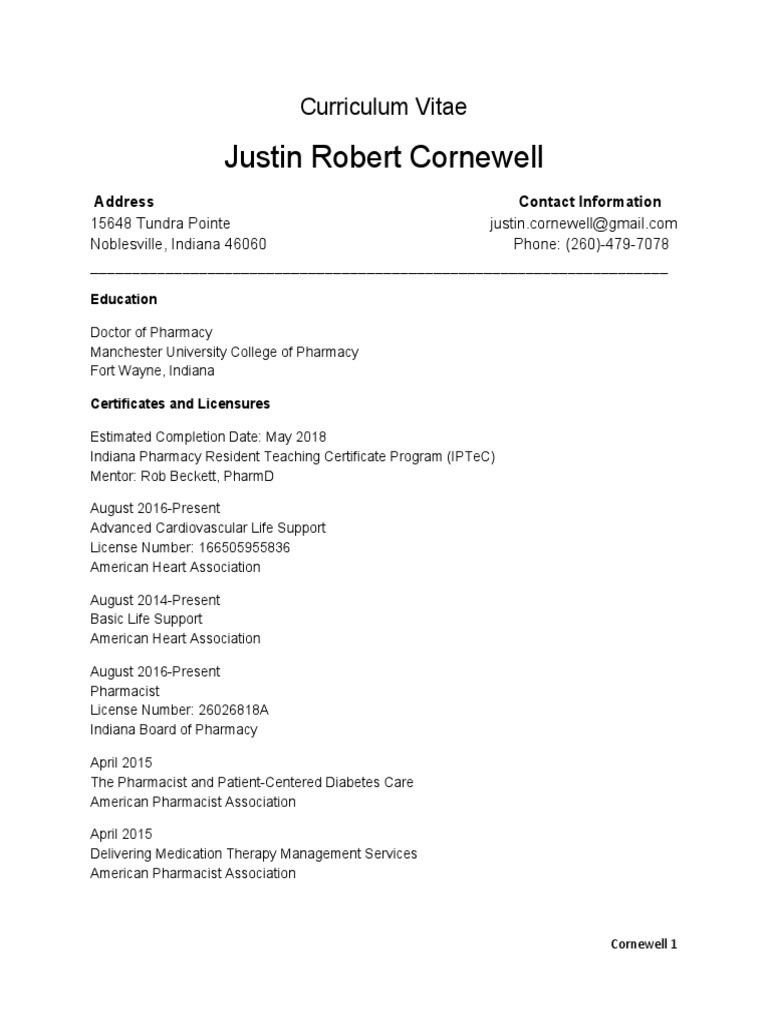 Curriculum Vitae | PDF | Pharmacy | Pharmacist
