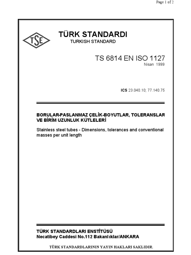 TS 6814 en Iso 1127 Borular-Paslanmaz Çeli̇k | PDF
