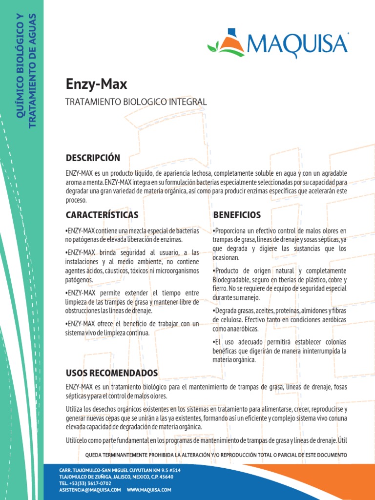 Enzy-Max: Tratamiento Biológico Ecológico | PDF | Gasolinera | Residuos