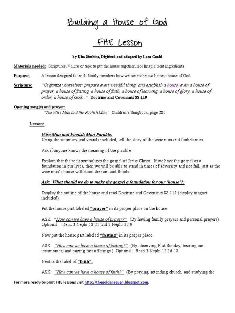 Building A House of God FHE Lesson | PDF | Sermon On The Mount | Prayer