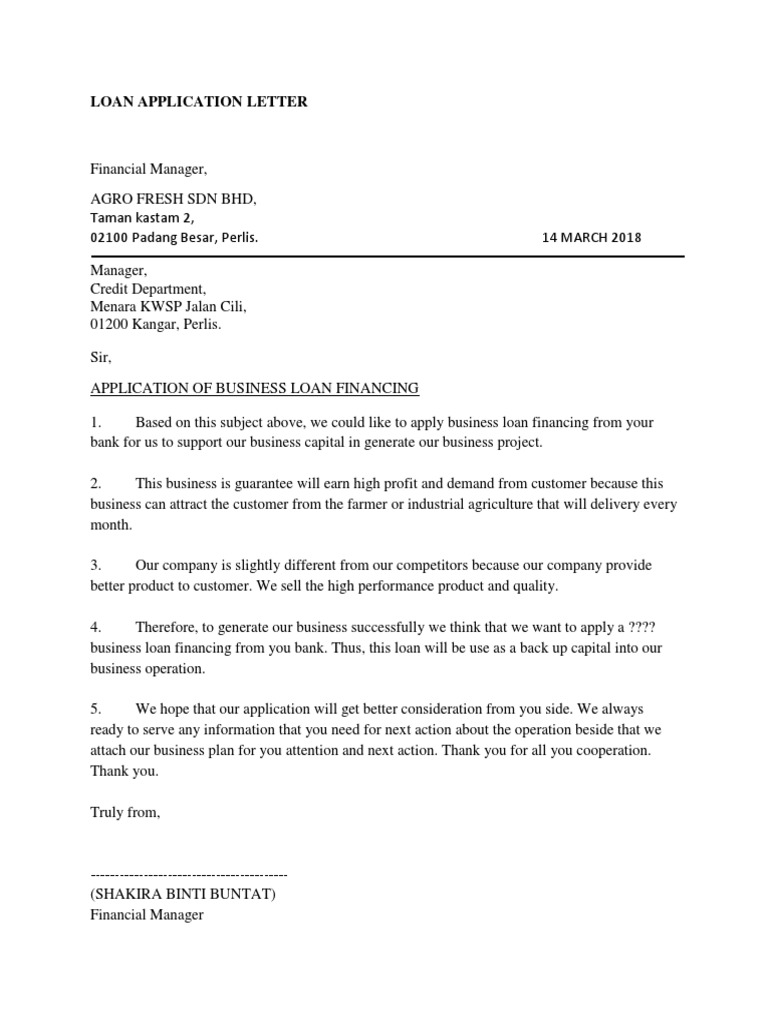 Business Loan Application Letter | PDF
