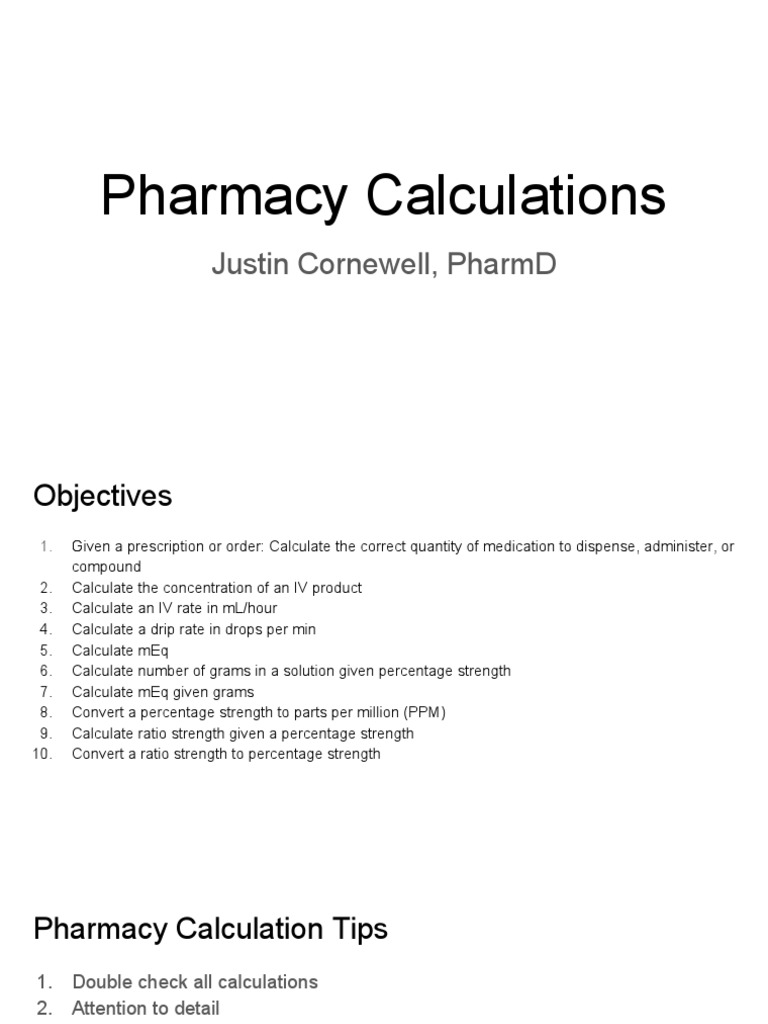 Pharmacy Calculations | PDF | Pharmacy | Pharmaceutical Sciences