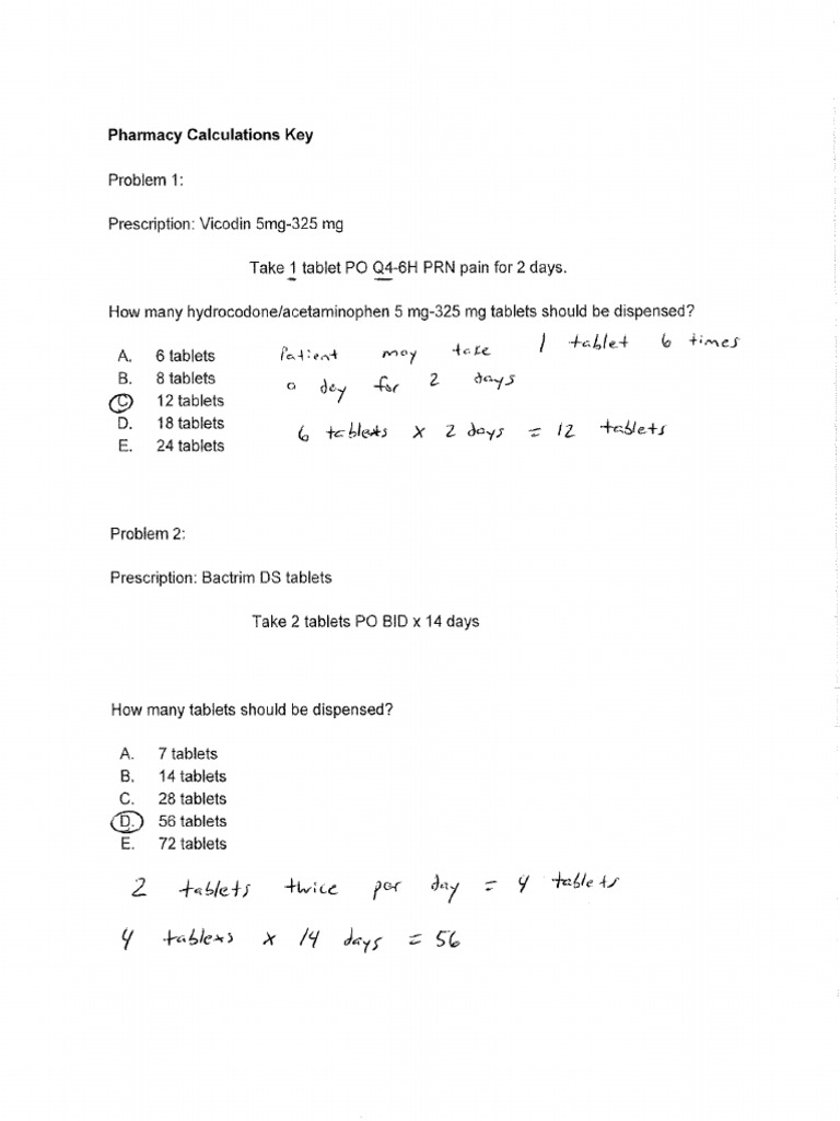 Pharmacy Calculations Key Completed | PDF