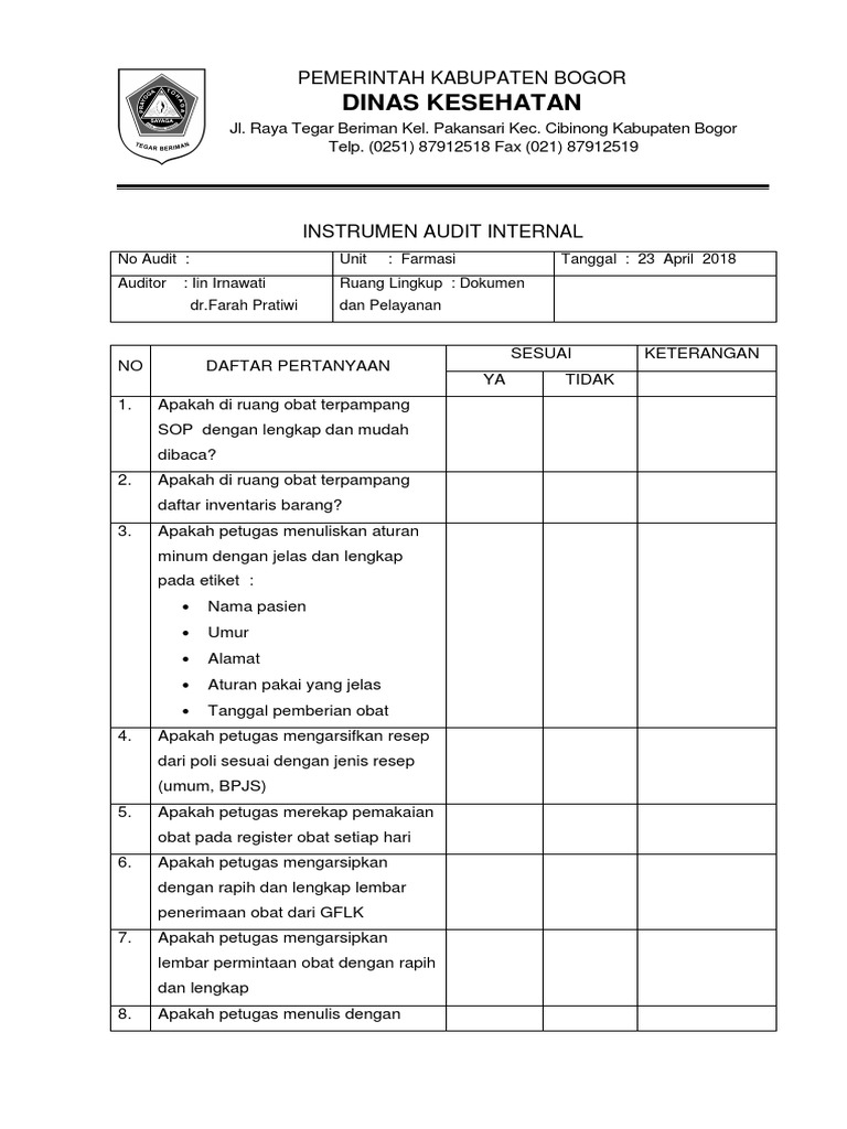 Instrumen Audit Internal Farmasi Pdf