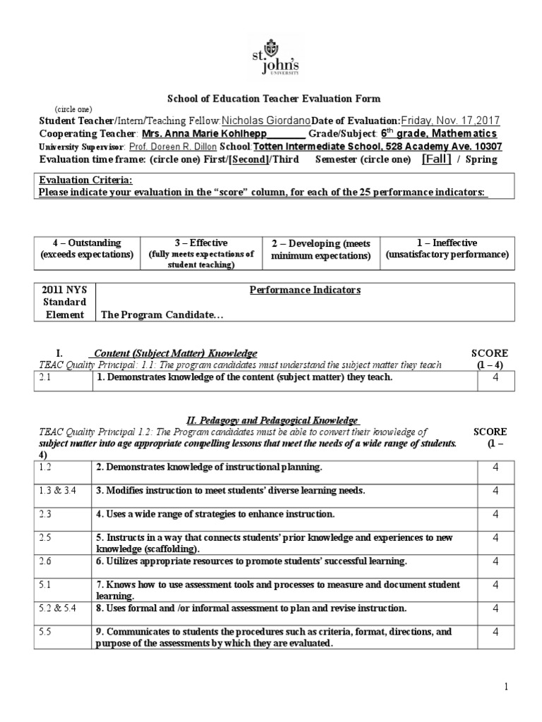 Nicholas Giordano 2nd Observation Fall 2017 | PDF | Division ...