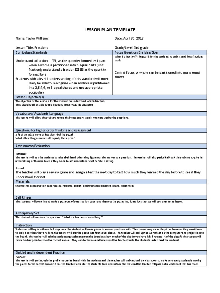 Unit and Lesson Plan Template 4 | PDF | Educational Assessment | Lesson ...