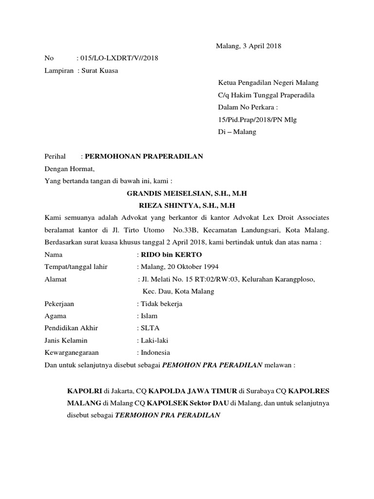 4 Surat Permohonan Pra Peradilan | PDF