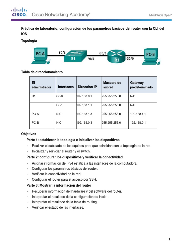 1.1.4.6 Lab - Configuring Basic Router Settings With IOS CLI | PDF | Enrutador (Computación ...