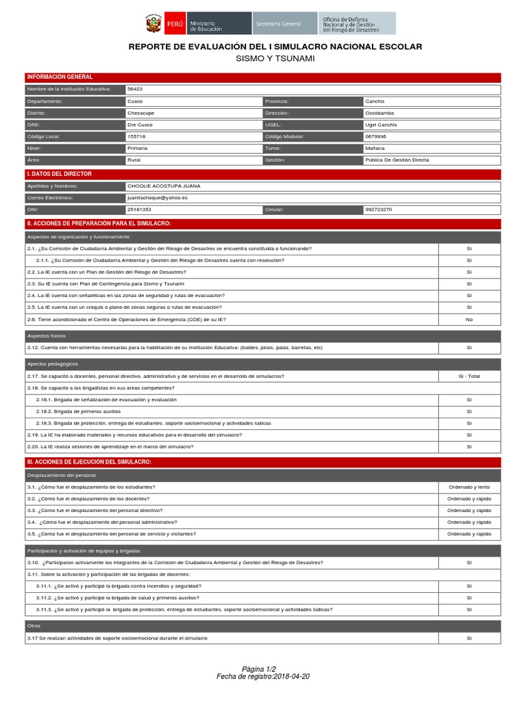 MODELO REPORTE DE SIMULACRO