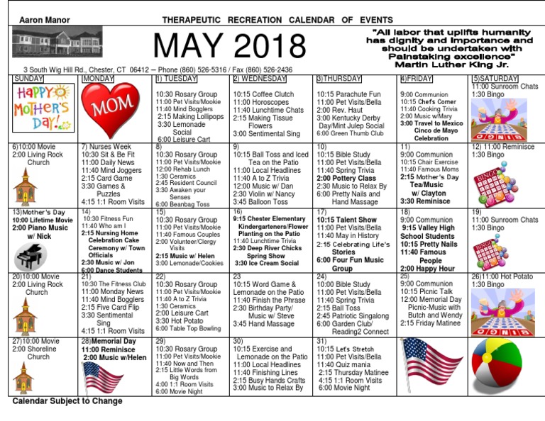 May 2018 Therapeutic Recreation Calendar | PDF