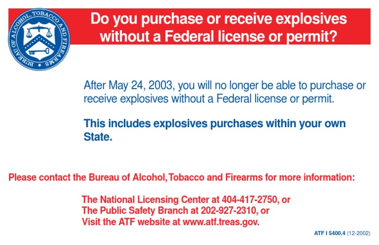 I5400.4 Safe Explosives Act Poster | PDF | Bureau Of Alcohol | Firearms