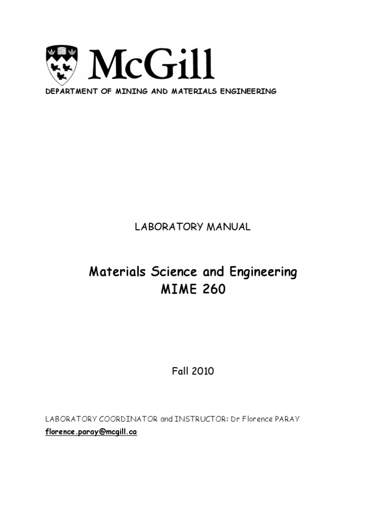 Materials Science and Engineering MIME 260: Laboratory Manual | PDF ...