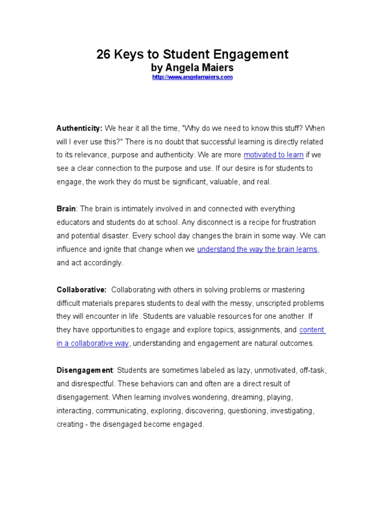 26 Keys To Student Engagement | PDF | Learning | Motivational