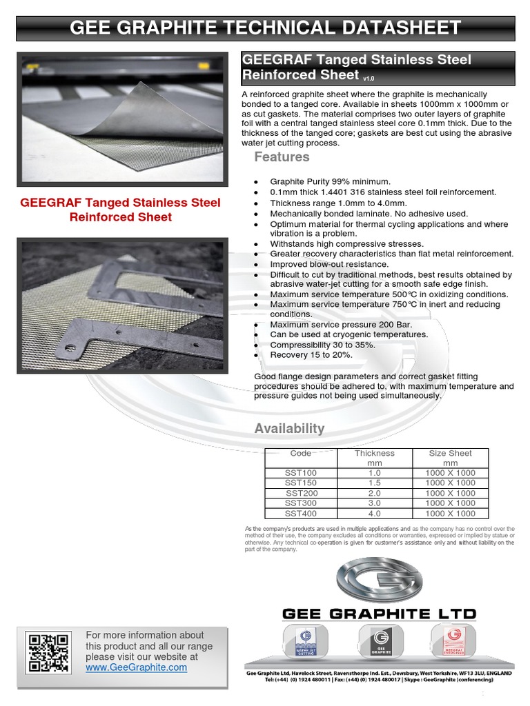 Gee Graphite Technical Datasheet: GEEGRAF Tanged Stainless Steel ...