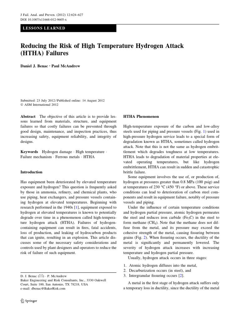 Reducing The Risk of High Temperature Hydrogen Attack (HTHA) Failures ...