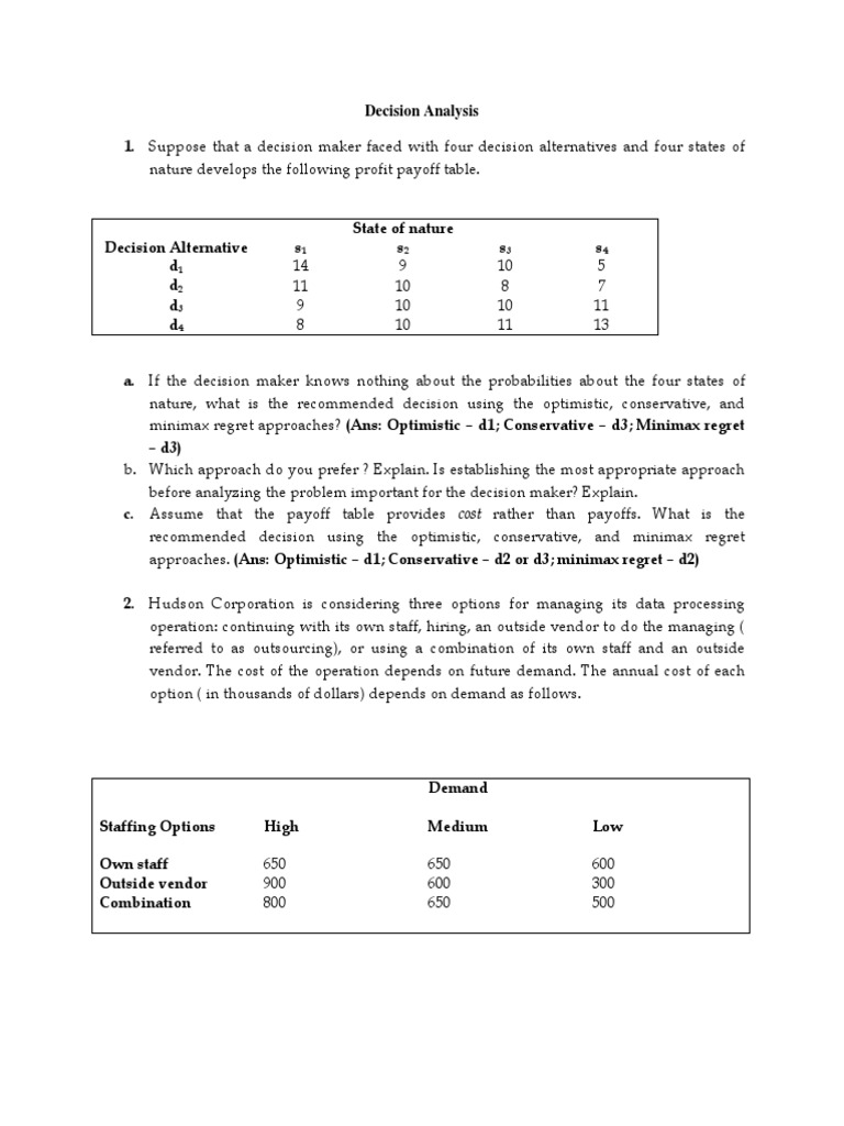 1 - Sample Problem Set - Decision Analysis | PDF | Prices | Business ...