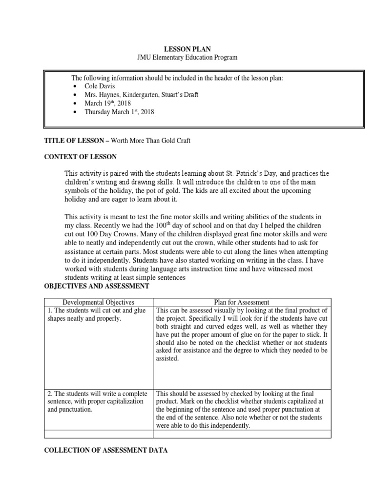 Worth More Than Gold Craft Lesson Plan | PDF | Educational Assessment ...